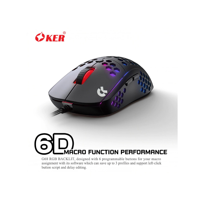 เมาส์ OKER G68 ไฟเรืองแสง ดีไซน์รังผึ้ง ราคาถูก ฟรีประกันศูนย์