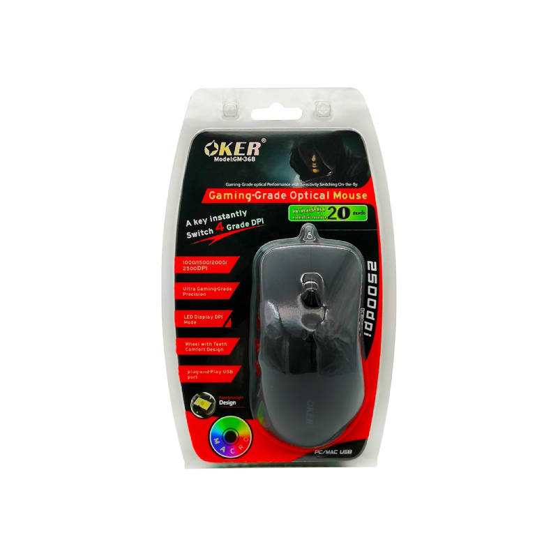 เมาส์ OKER GM-368 ปรับ DPI ได้ 4 ระดับ พร้อมไฟ RGB