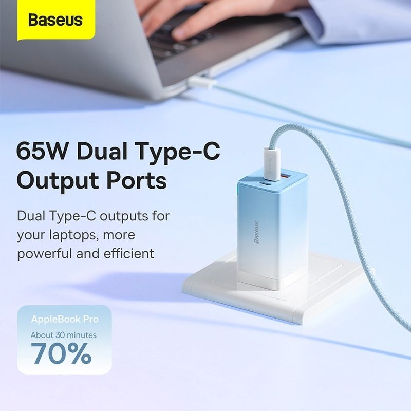 หัวชาร์จพร้อมสายชาร์จ Baseus GaN3 Pro 2C+U 65W Fast Charger + Dynamic ...