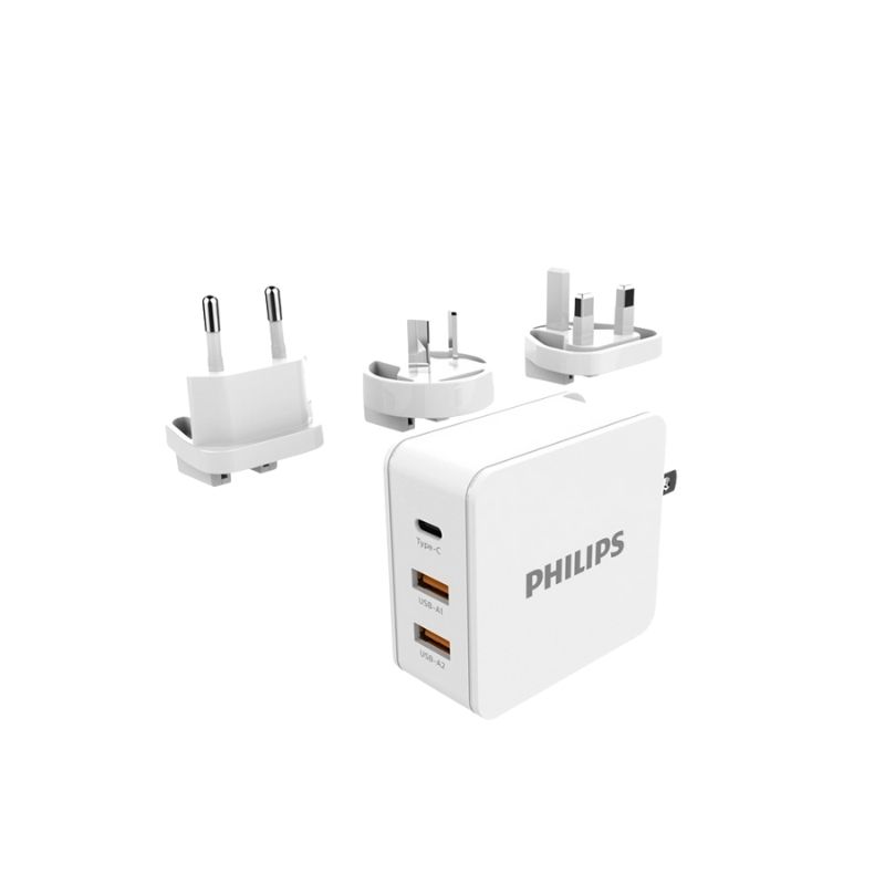 หัวชาร์จ Philips Wall Charger With Travel plugs PD/QC 48W Charger