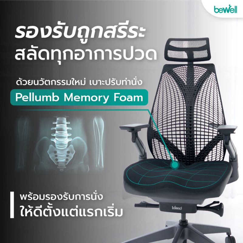 เก้าอี้สุขภาพ Bewell Embrace Plus Ergonomic Chair [ส่งของภายใน 3-7 วัน ...