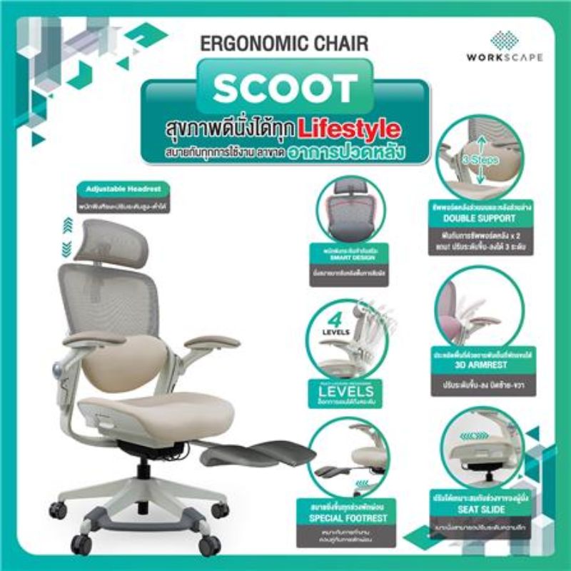เก้าอี้สุขภาพ WORKSCAPE Scoot WCH-00015 Ergonomic Chair