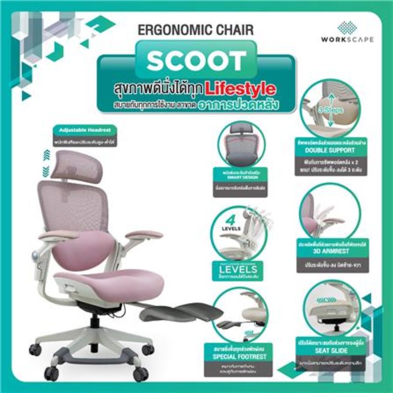 เก้าอี้สุขภาพ WORKSCAPE Scoot WCH-00015 Ergonomic Chair