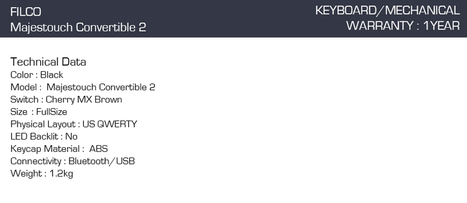 คีย์บอร์ด Filco Majestouch Convertible 2 Mechanical Keyboard Brown SW (US)